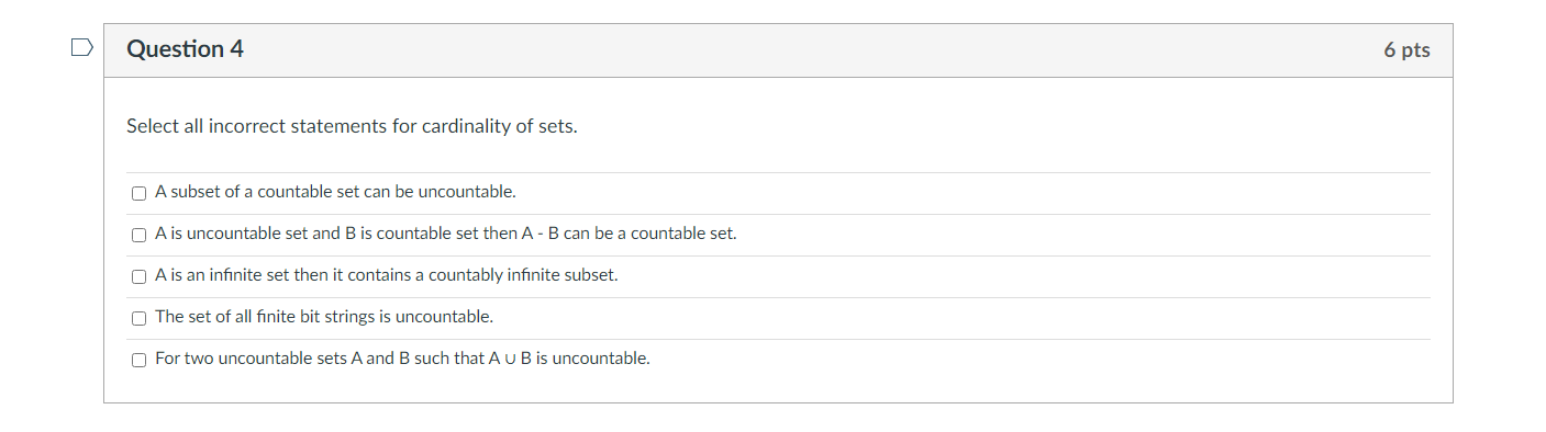 Solved Select all incorrect statements for cardinality of | Chegg.com