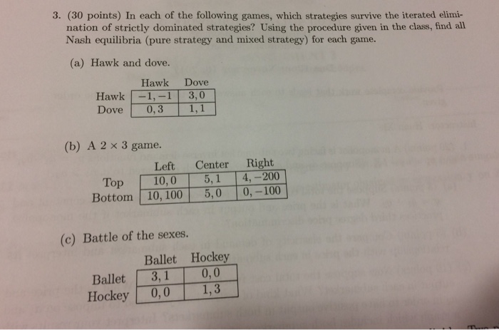 Solved 3. (30 points) In each of the following games, which | Chegg.com