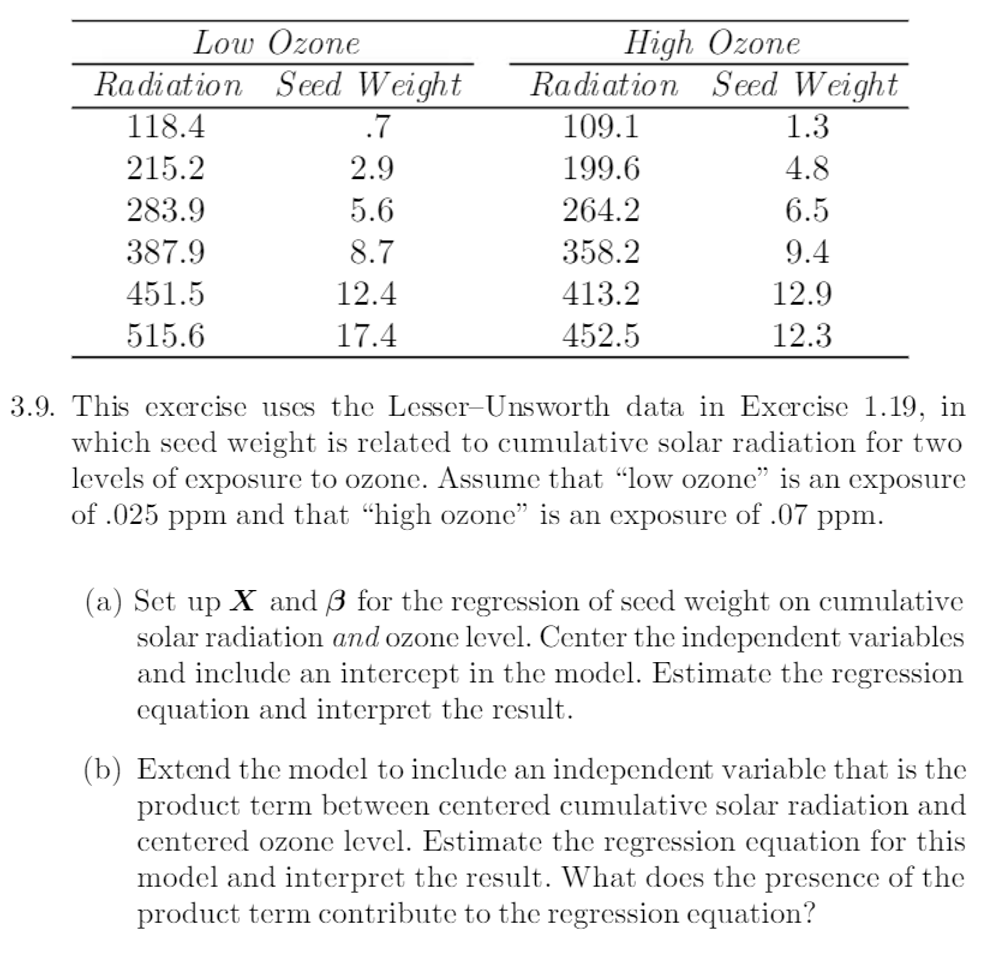 Solved Low Ozone Radiation Seed Weight 118.4 .7 215.2 2.9 | Chegg.com