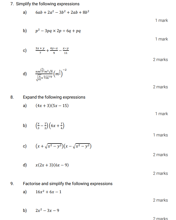 Solved 7. Simplify the following expressions a) 6ab + 2a– | Chegg.com