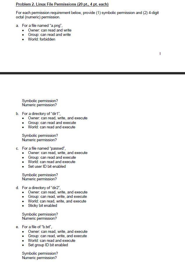 Problem 2. Linux File Permissions (20 pt., 4 pt. | Chegg.com