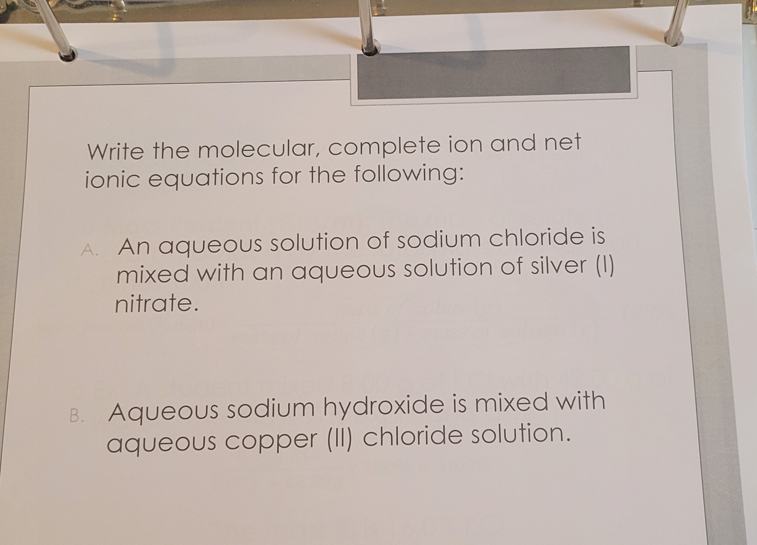Solved Write the molecular, complete ion and net ionic | Chegg.com