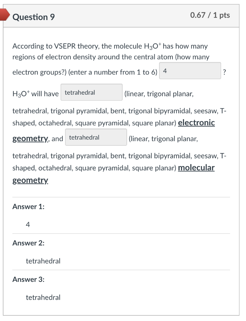 Solved Question 1 0.17/0.5pts According to VSEPR theory, a | Chegg.com