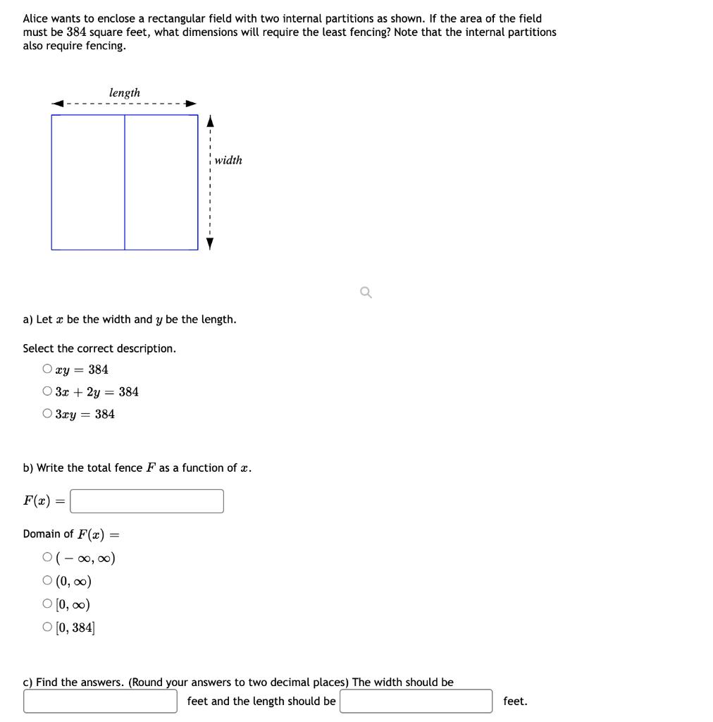 Solved Alice wants to enclose a rectangular field with two | Chegg.com