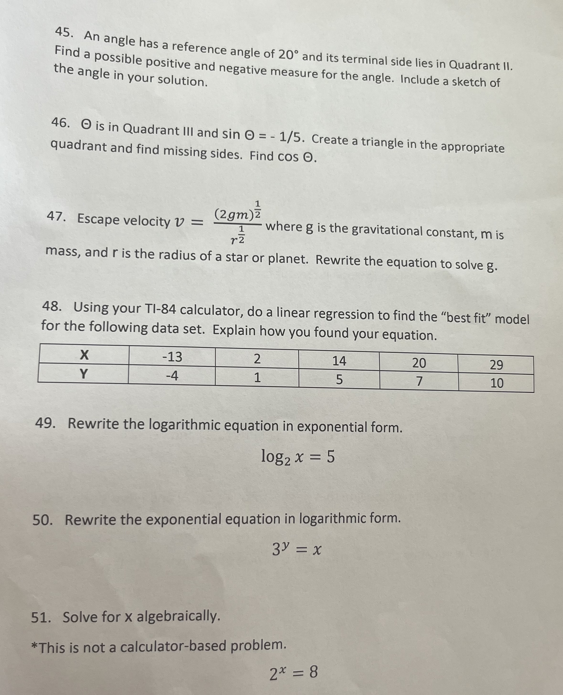 Solved 52. Solve for x algebraically. *This is not a | Chegg.com