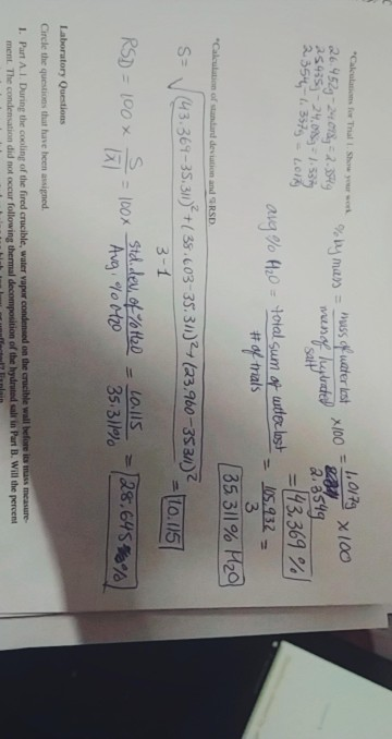 Solved I'm doing my lab report for percent water in a | Chegg.com