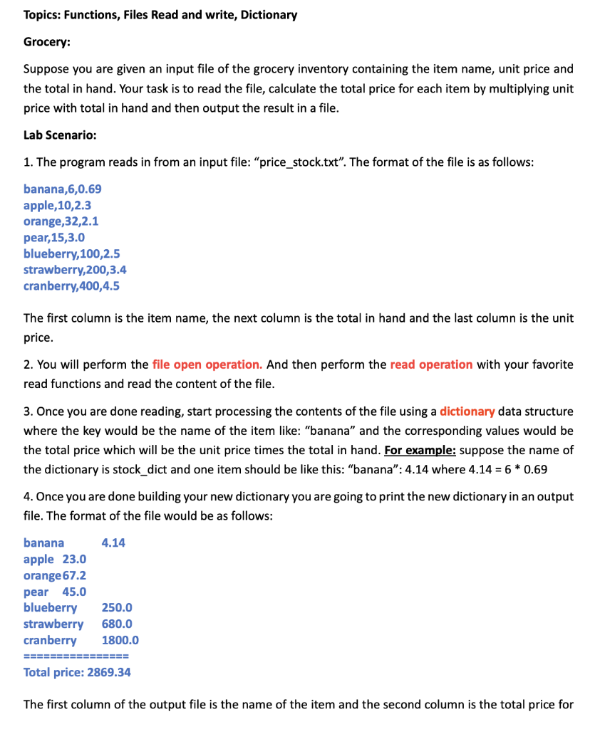 Solved Topics: Functions, Files Read and write, Dictionary | Chegg.com