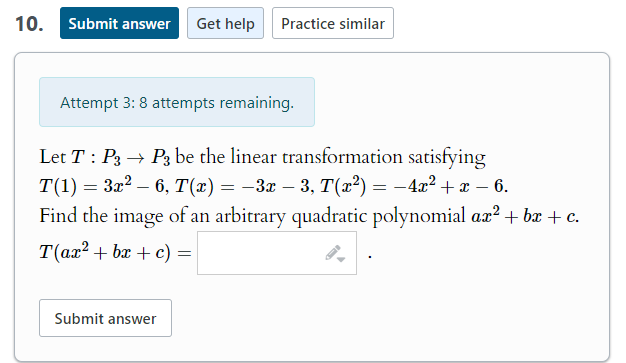 Solved Attempt 3: 8 ﻿attempts remaining.Let T:P3→P3 be ﻿the | Chegg.com
