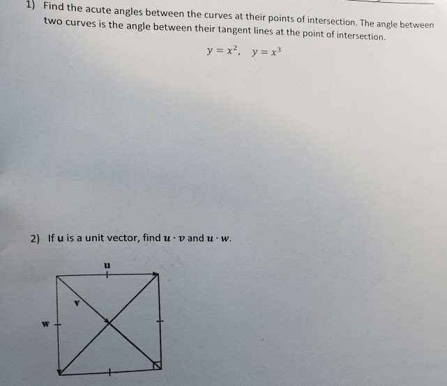 Solved 1) Find the acute angles between the curves at their | Chegg.com