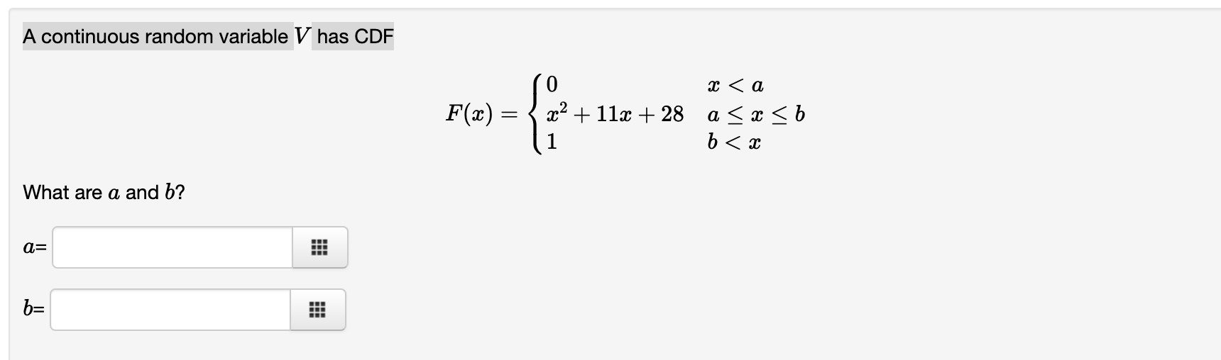 Solved A continuous random variable V has CDF F(2) 6 = | Chegg.com