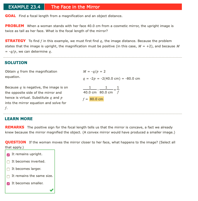 Solved EXAMPLE 23.4 The Face in the Mirror GOAL Find a focal | Chegg.com