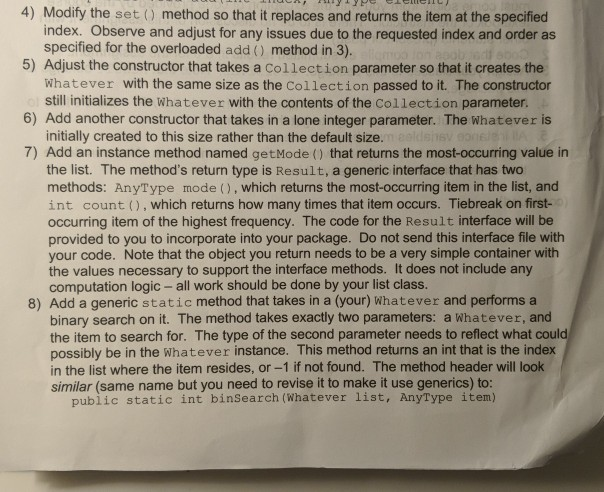 Solved 4) Modify the set () method so that it replaces and | Chegg.com