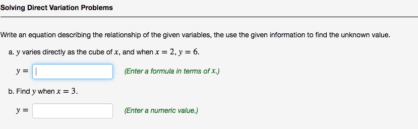 Solved Solving Direct Variation Problems Write an equation | Chegg.com