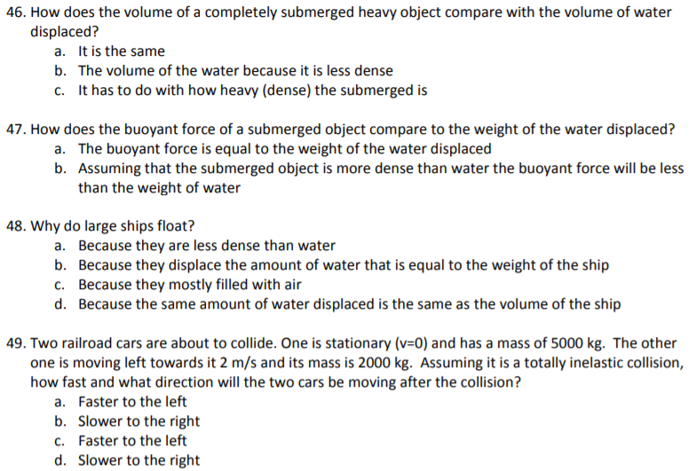 Solved 46. How does the volume of a completely submerged | Chegg.com