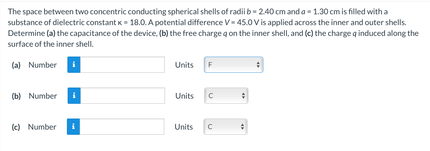 Solved The space between two concentric conducting spherical | Chegg.com