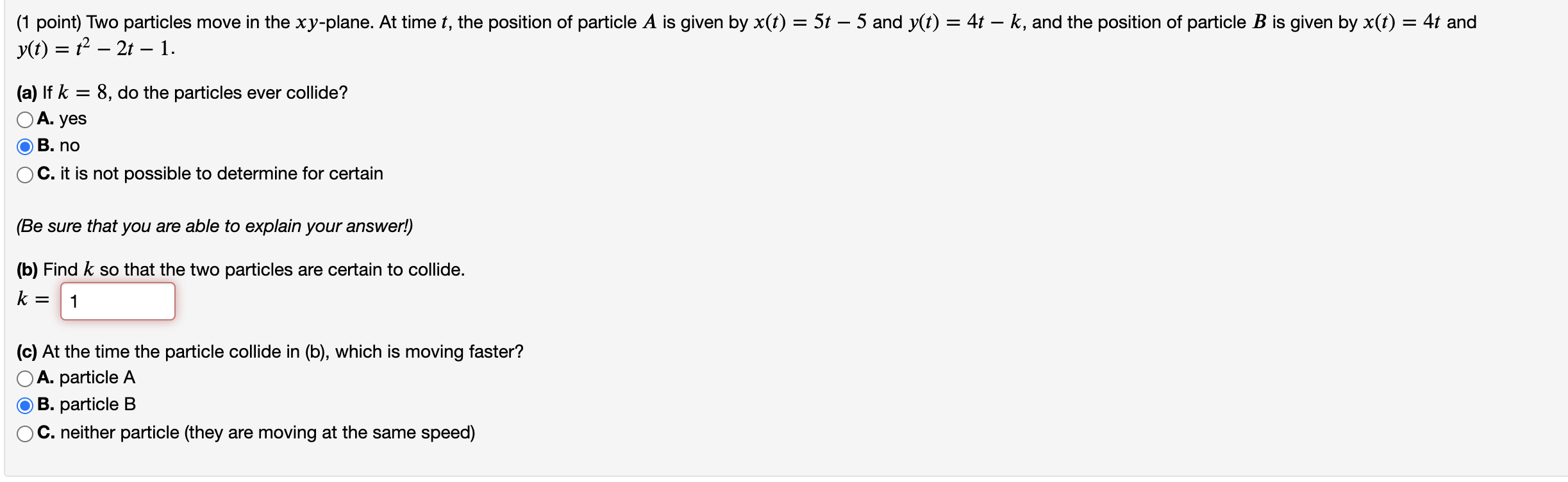 Solved (1 point) Two particles move in the xy-plane. At time | Chegg.com