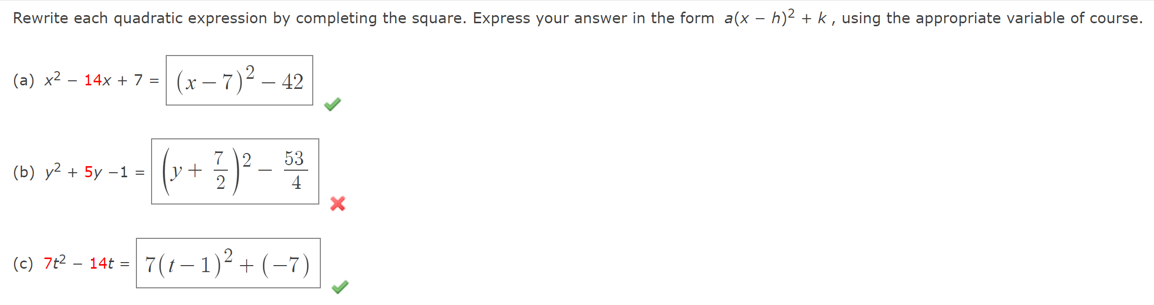 Solved Rewrite each quadratic expression by completing the | Chegg.com