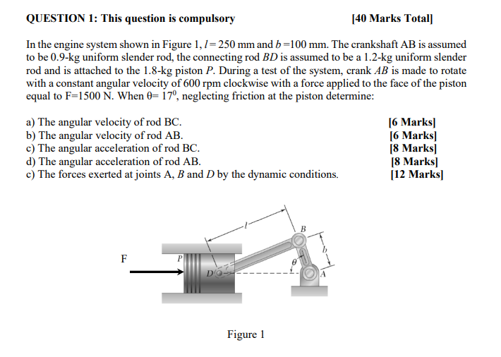 Solved In the engine system shown in Figure 1, l = 250 mm | Chegg.com