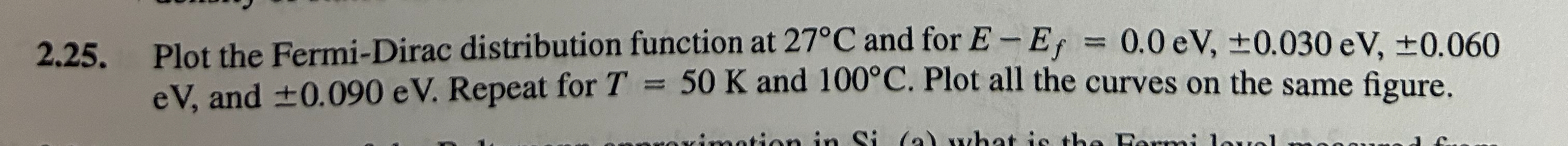 Solved 2.25. ﻿Plot the Fermi-Dirac distribution function at | Chegg.com