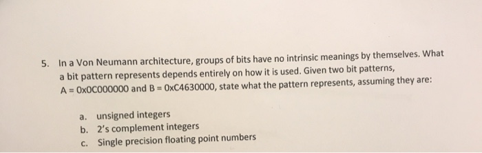 Solved 5. In a Von Neumann architecture, groups of bits have | Chegg.com
