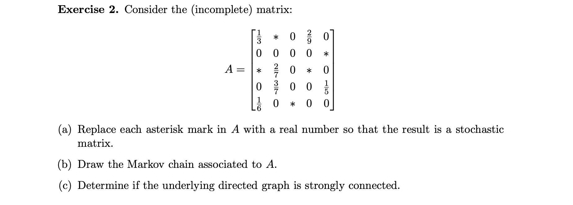 Solved Exercise 2. Consider the (incomplete) matrix: | Chegg.com