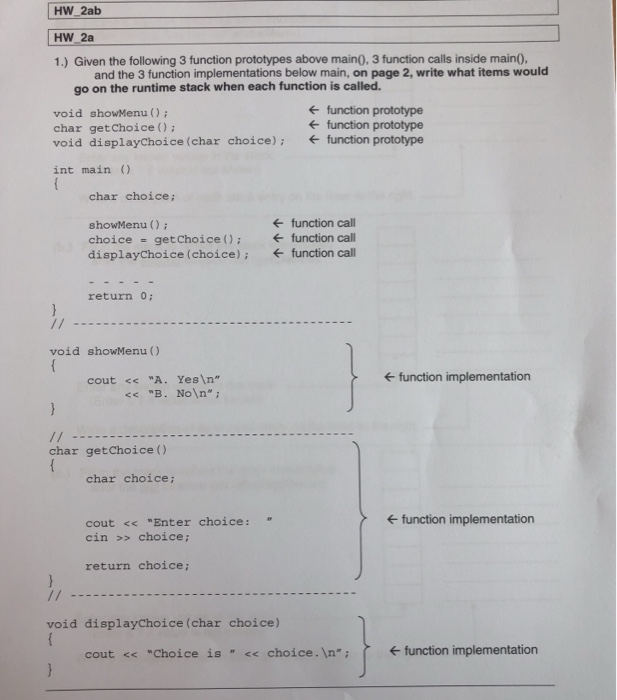 Solved HW 2ab HW_2a 1.) Given the following 3 function | Chegg.com