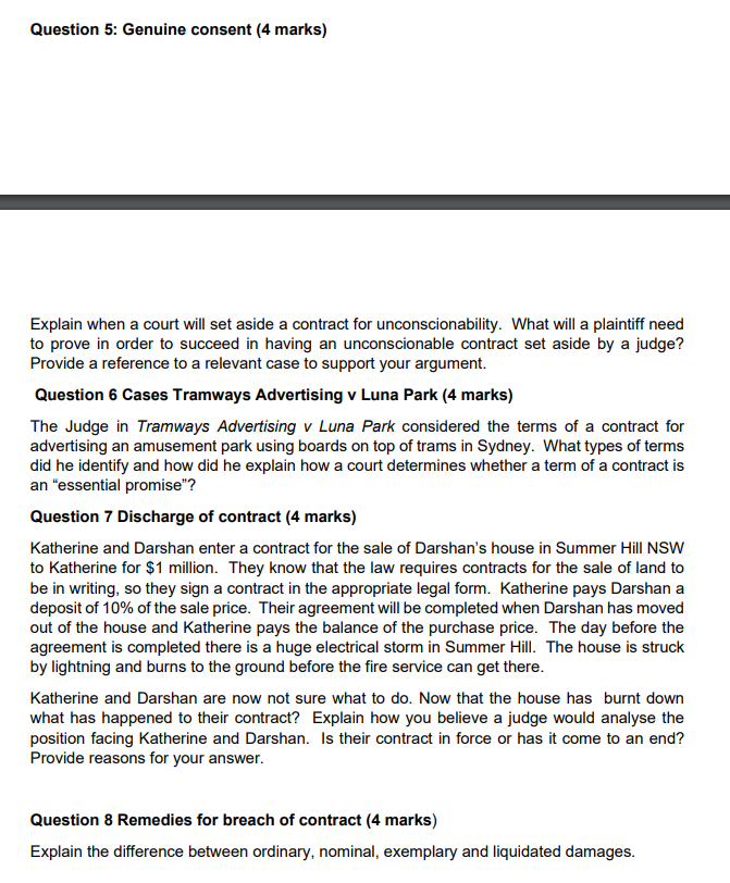 Solved Question 5: Genuine consent (4 marks) Explain when a | Chegg.com