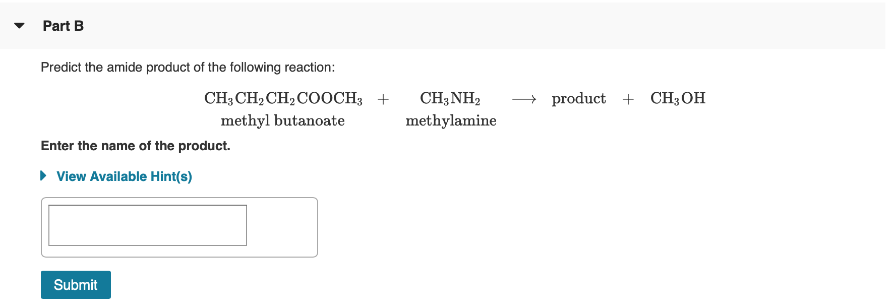 Solved Part B Predict the amide product of the following | Chegg.com