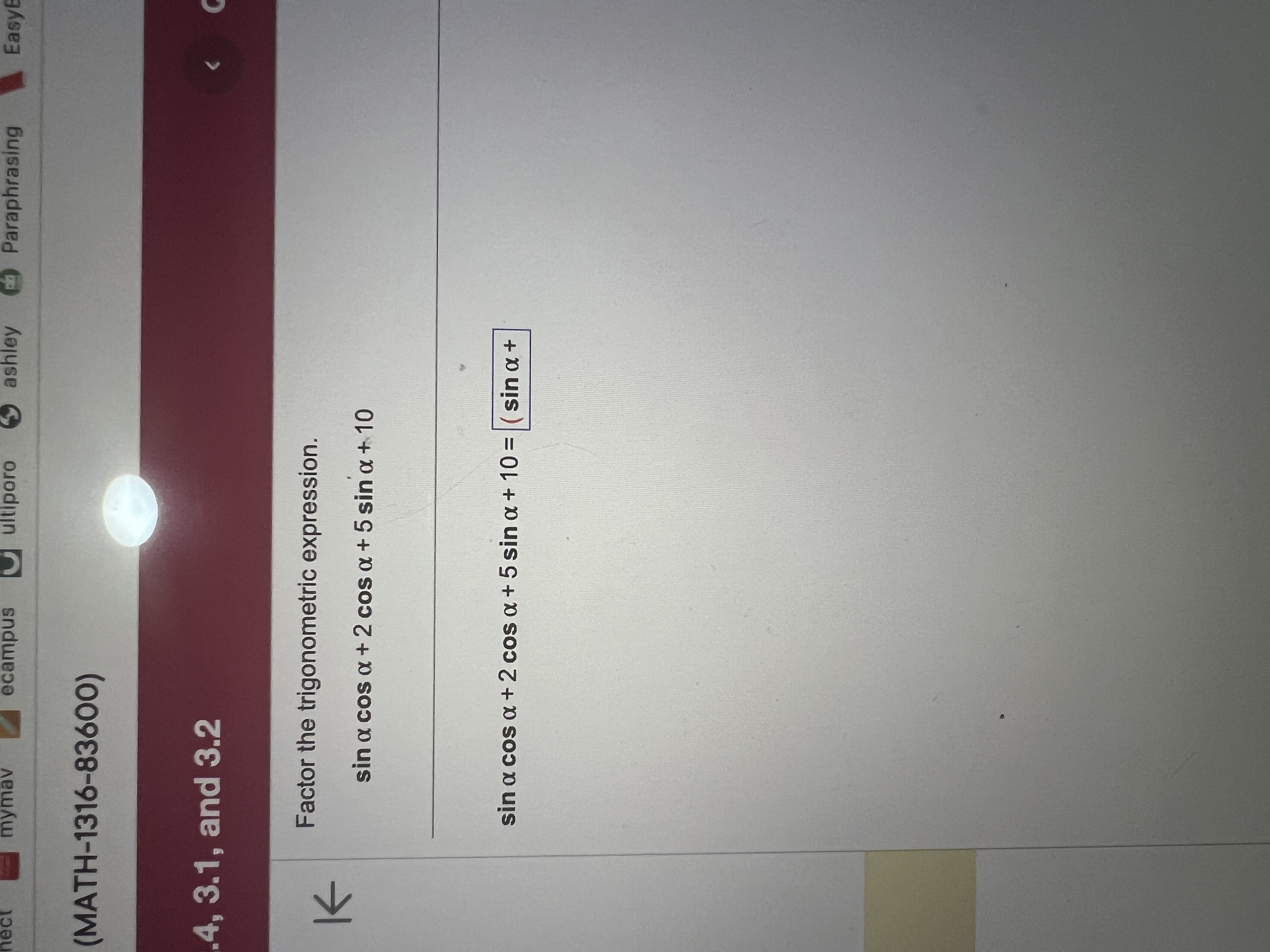 Solved Factor the trigonometric expression. | Chegg.com