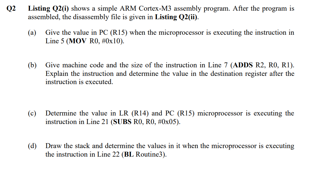 Solved Q2 Listing Q2(i) shows a simple ARM Cortex-M3 | Chegg.com