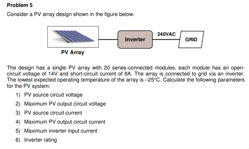 Solved Problem 5 Consider a PV array design shown in the | Chegg.com