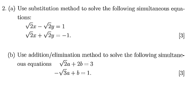 Solved 2. (a) Use substitution method to solve the following | Chegg.com