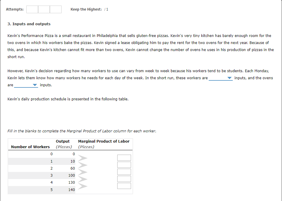 Solved Keep the Highest: /1 Attempts: 3. Inputs and outputs | Chegg.com