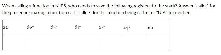 Solved When calling a function in MIPS, who needs to save | Chegg.com