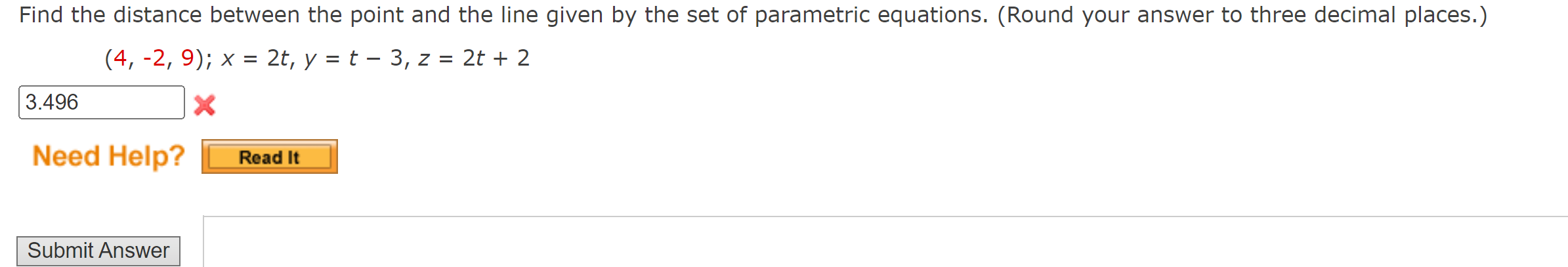 Solved Find the distance between the point and the line | Chegg.com