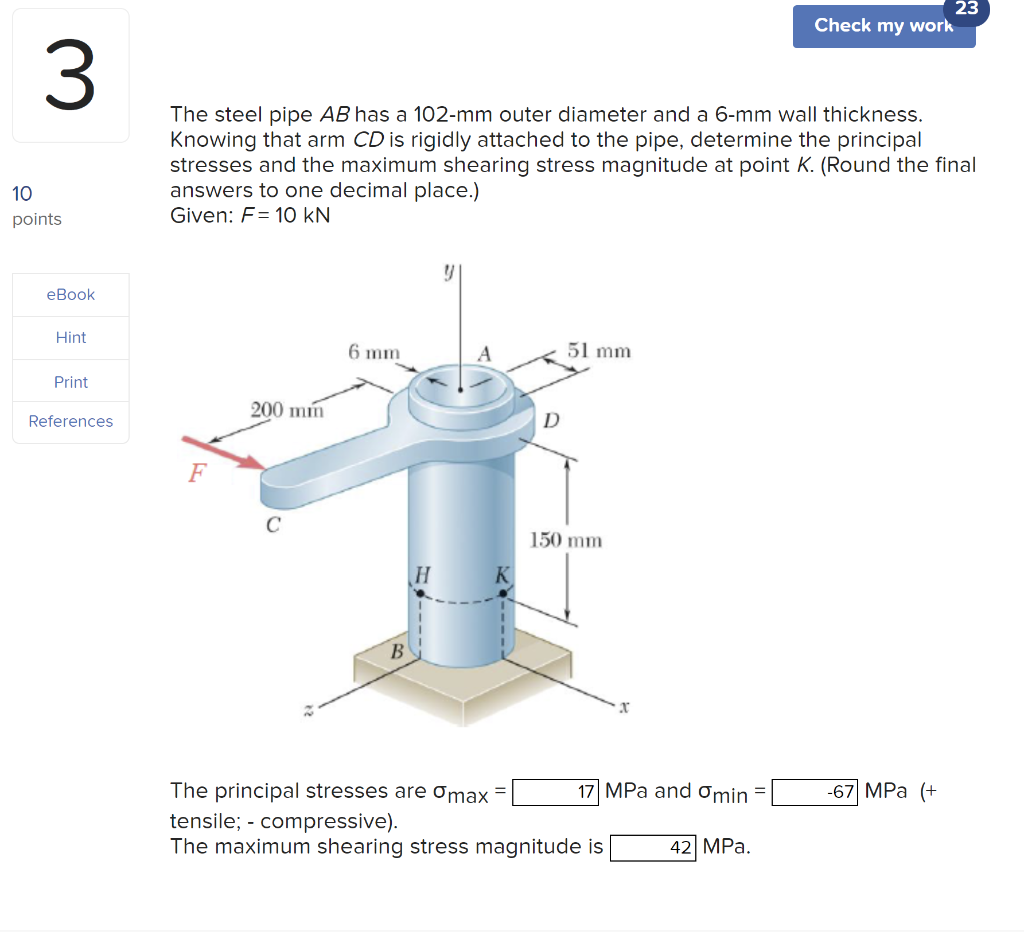 Solved The steel pipe AB has a 102-mm outer diameter and a | Chegg.com