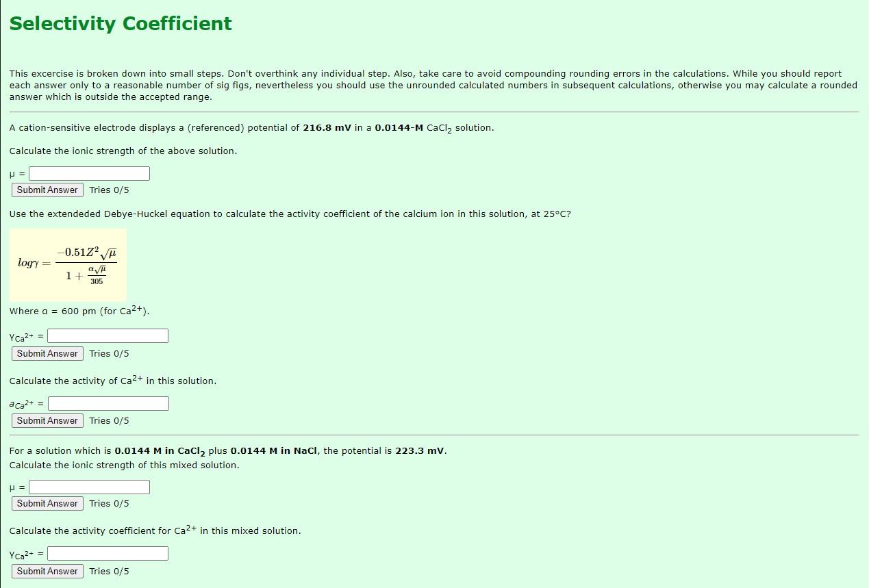Solved Selectivity Coefficient This excercise is broken down | Chegg.com