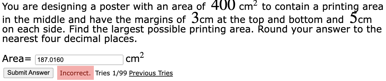 Solved You are designing a poster with an area of 400 cm2 to | Chegg.com