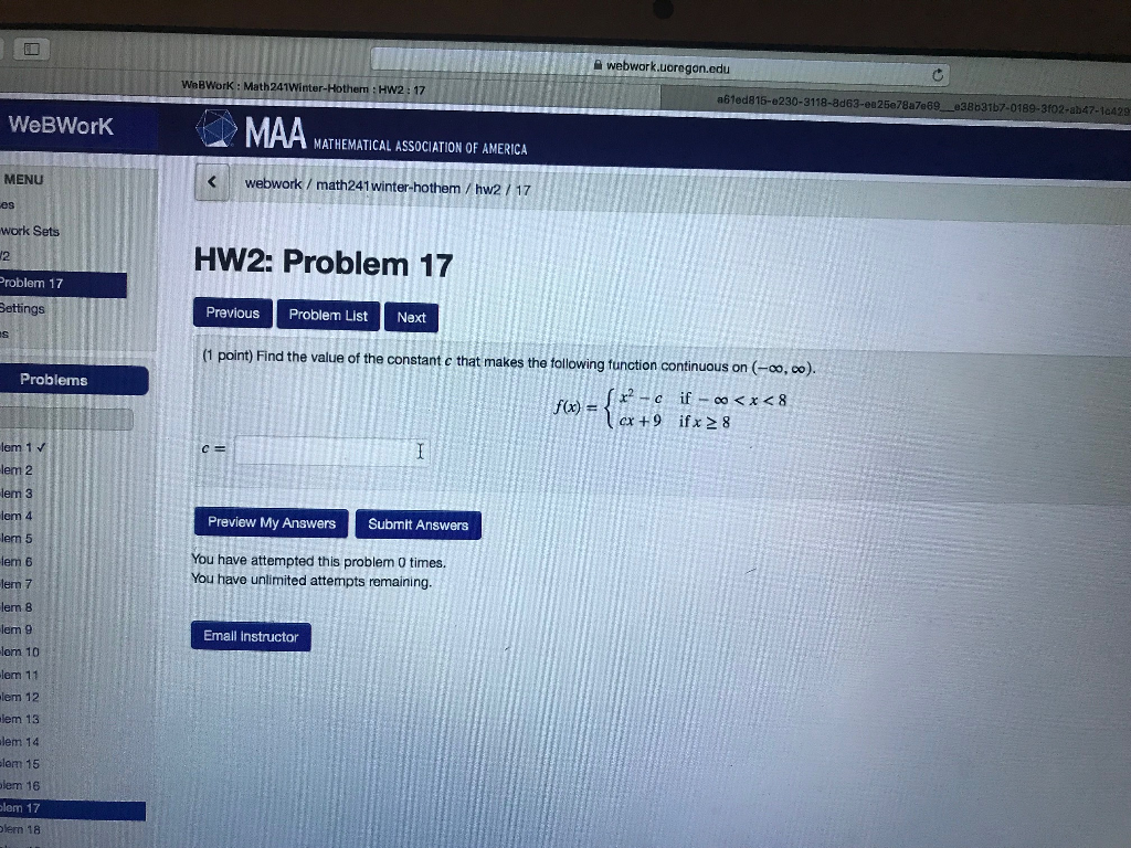 Solved webwork.uoregon.edu WaßWork: Math 241Winter-Hothem : | Chegg.com