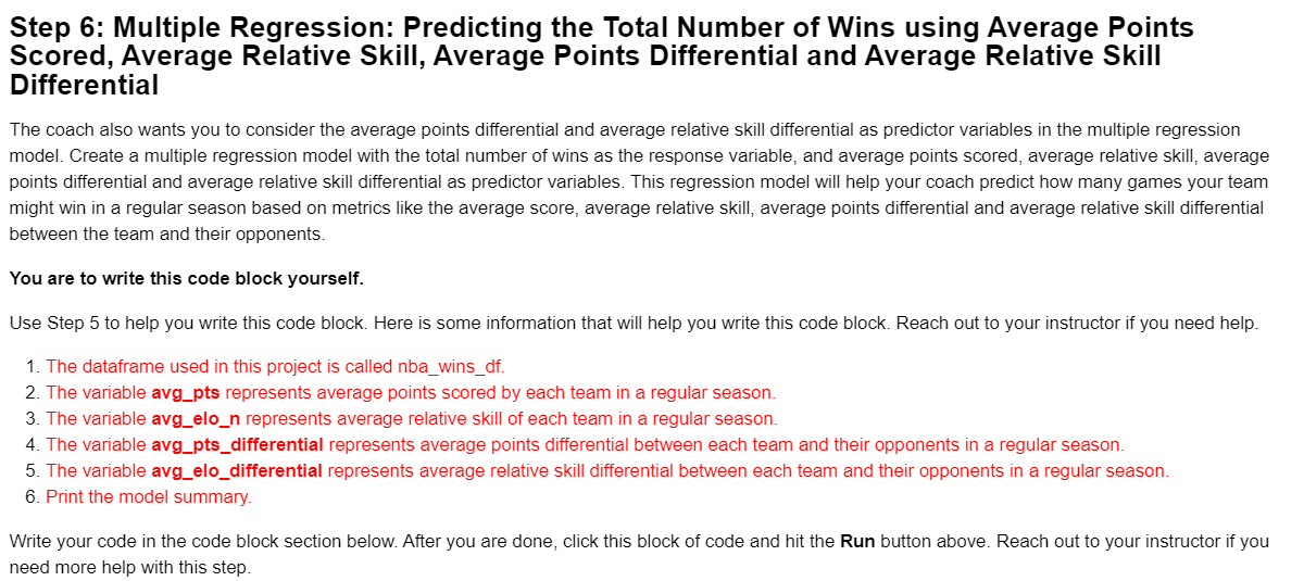 Solved Step 6 Multiple Regression Predicting The Total 