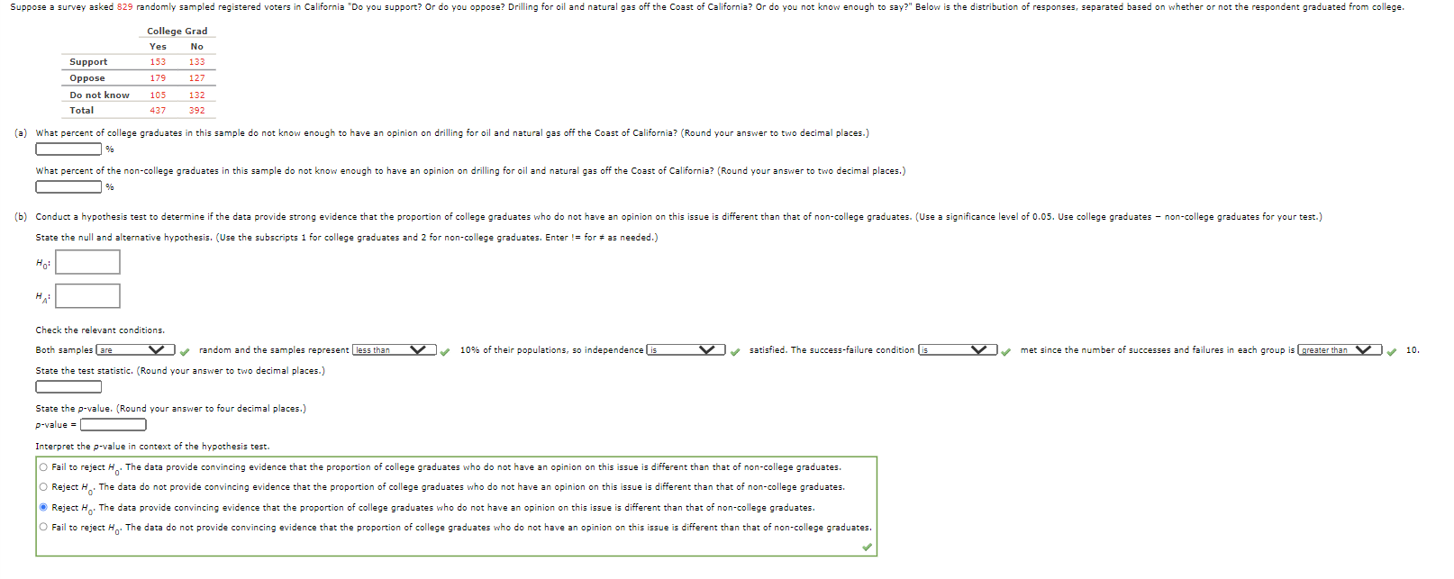Solved % State the null and alternative hypothesis. (Use the | Chegg.com