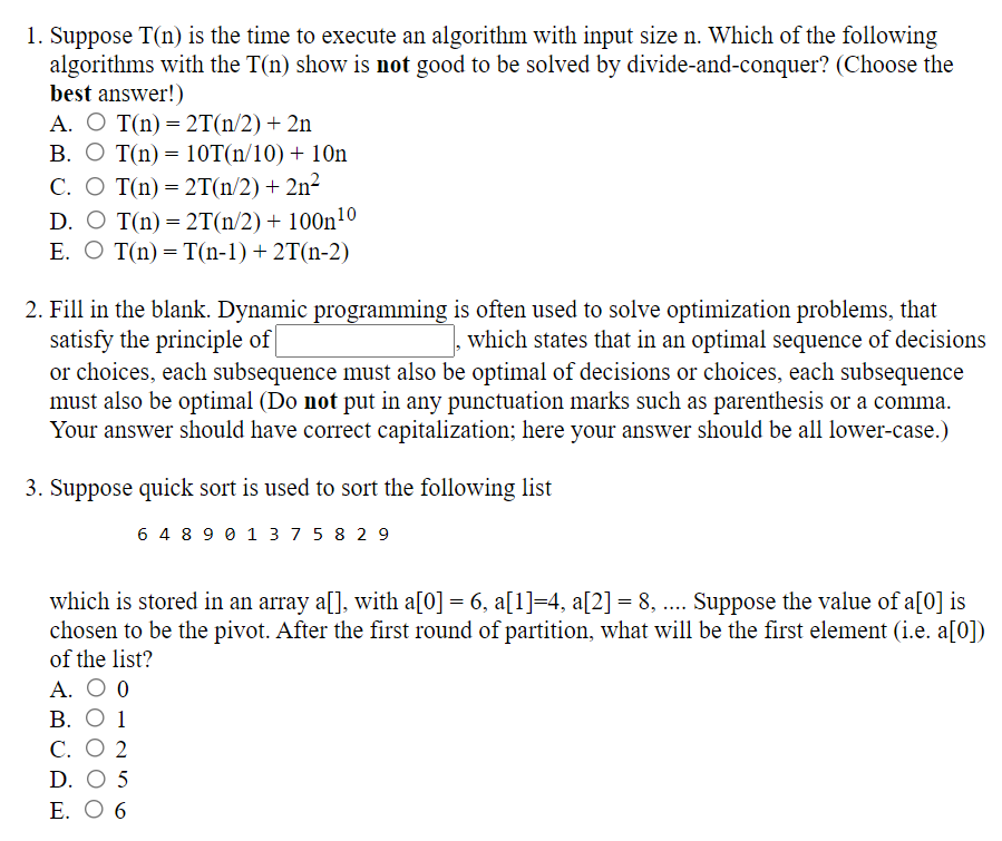 Solved 1 Suppose Tn Is The Time To Execute An Algori