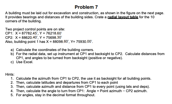 Problem 7 A building must be laid out for excavation | Chegg.com