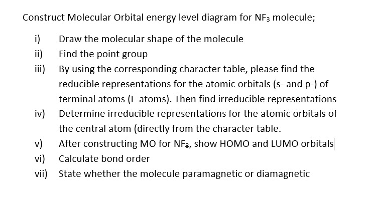 Construct Molecular Orbital energy level diagram for | Chegg.com