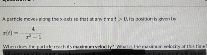 Solved A particle moves along the x-axis so that at any time | Chegg.com