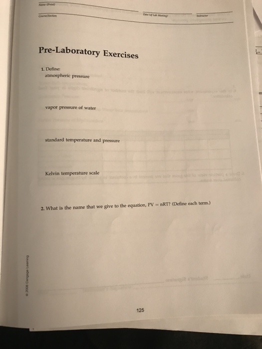 Solved Pre-Laboratory Exercises 1. Define atmospheric | Chegg.com