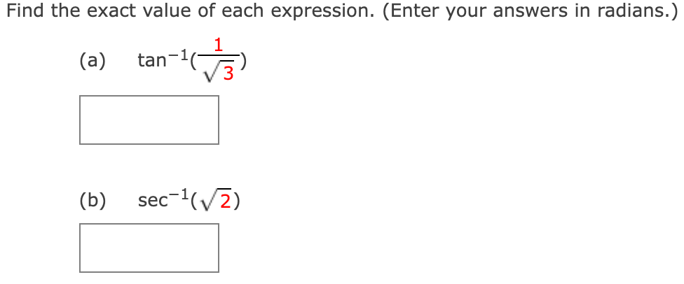 Solved Find the exact value of each expression. (Enter your | Chegg.com