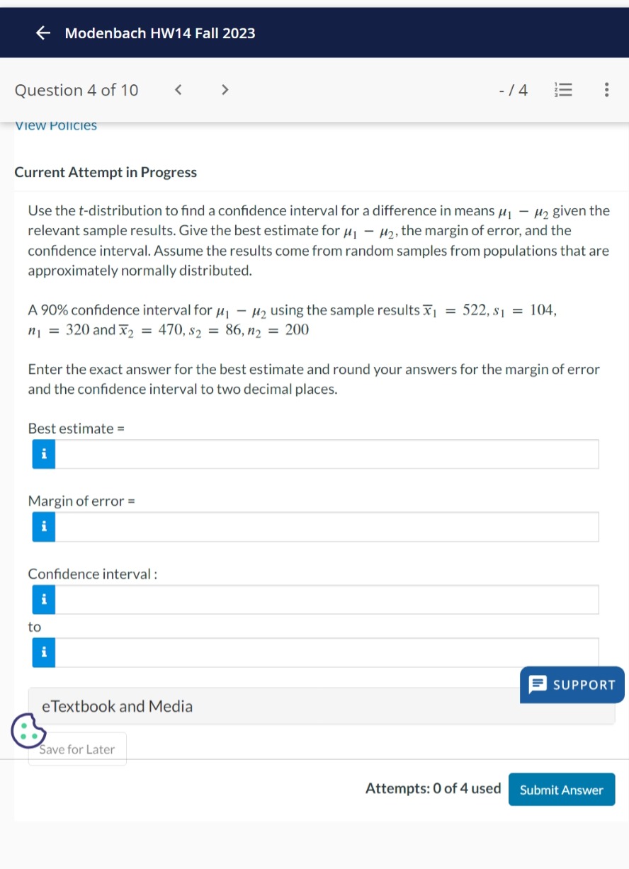 Solved Current Attempt in ProgressUse the t-distribution to | Chegg.com