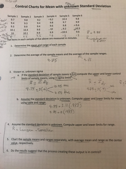 Solved Control Charts For Mean With Unknown Standard