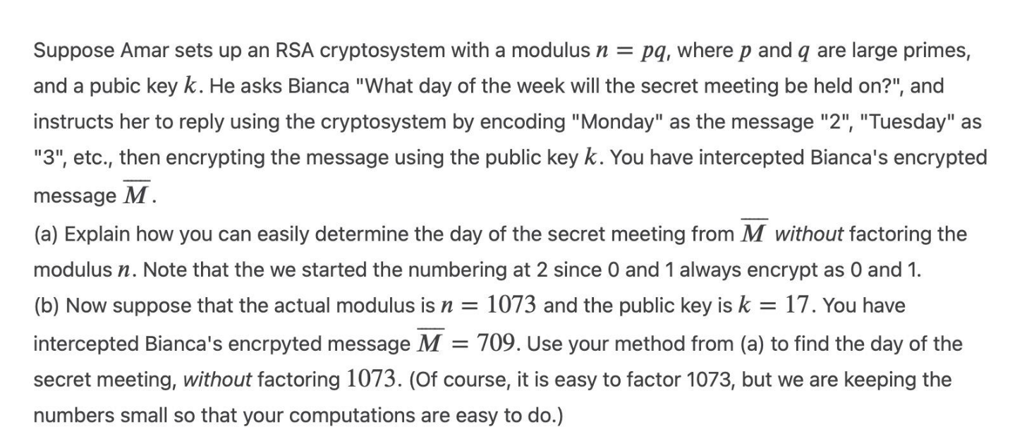 Solved Suppose Amar sets up an RSA cryptosystem with a | Chegg.com